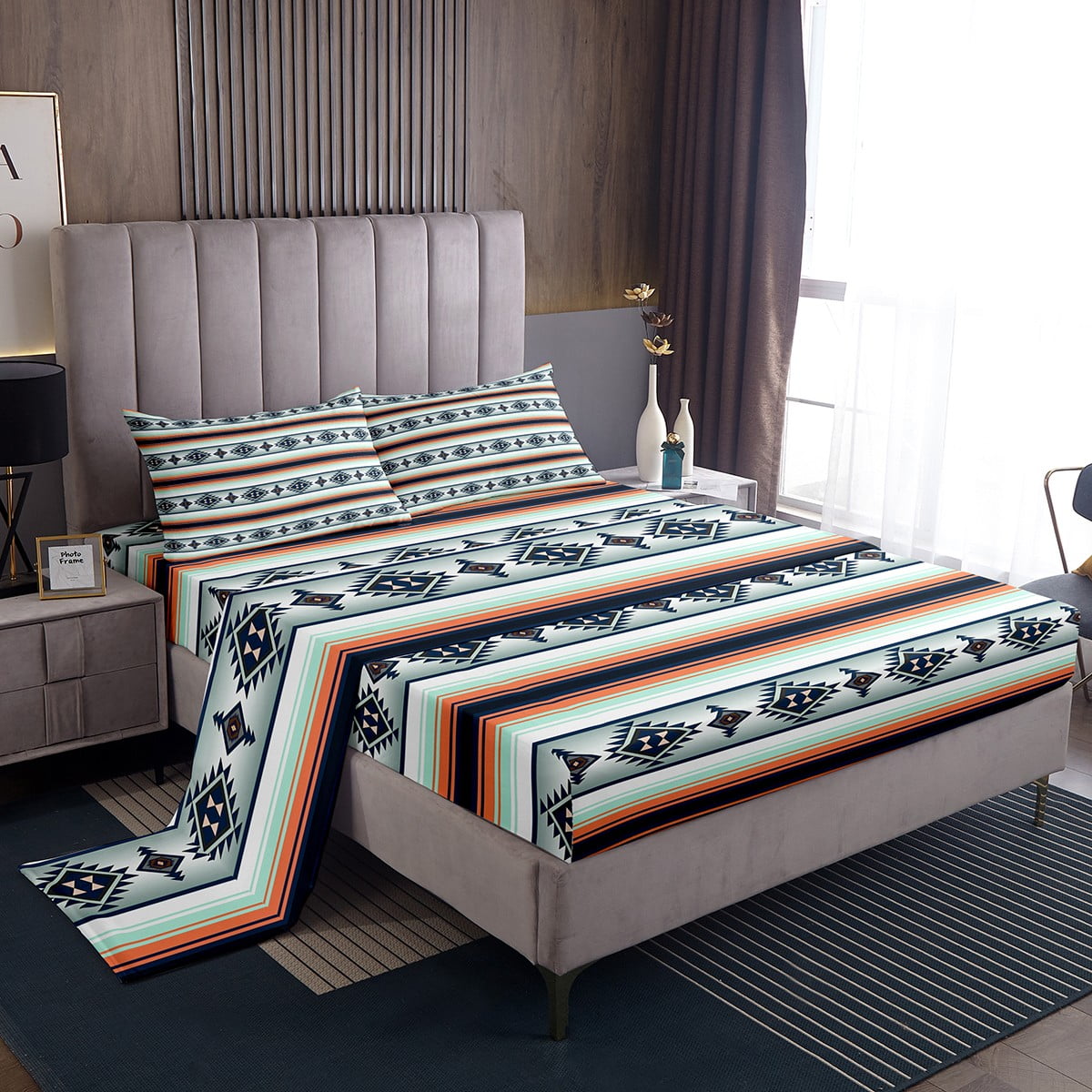 Boho Aztec Bed Sheets Bohemian Stripes Sheet Set King Size,Tribal ...