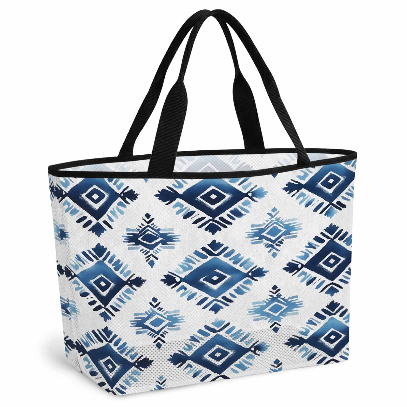Boho Aztec Blue Mesh Beach Bag for Women Men,Large Beach Tote ...