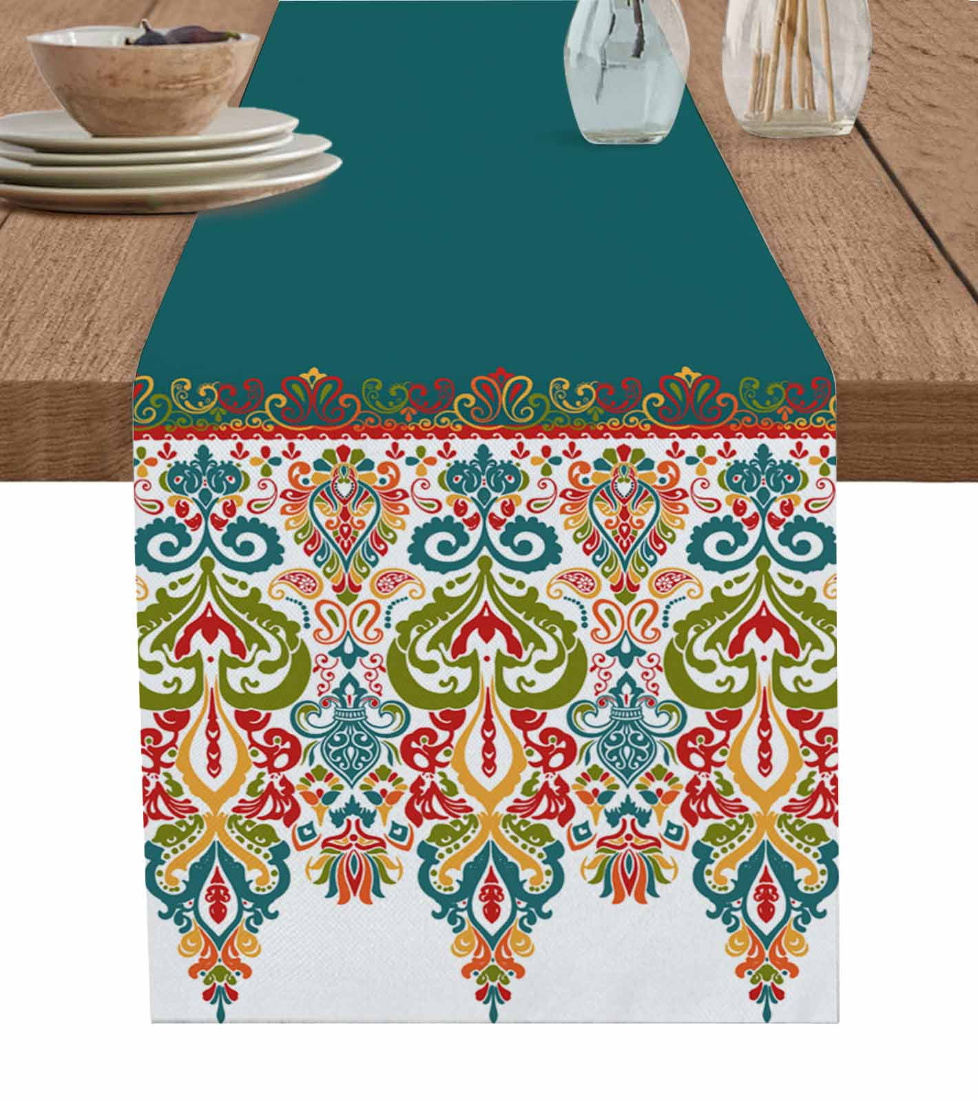 Boho Aztec Burlap Cotton Table Runner 13x72 Inches Long, Bohemian ...