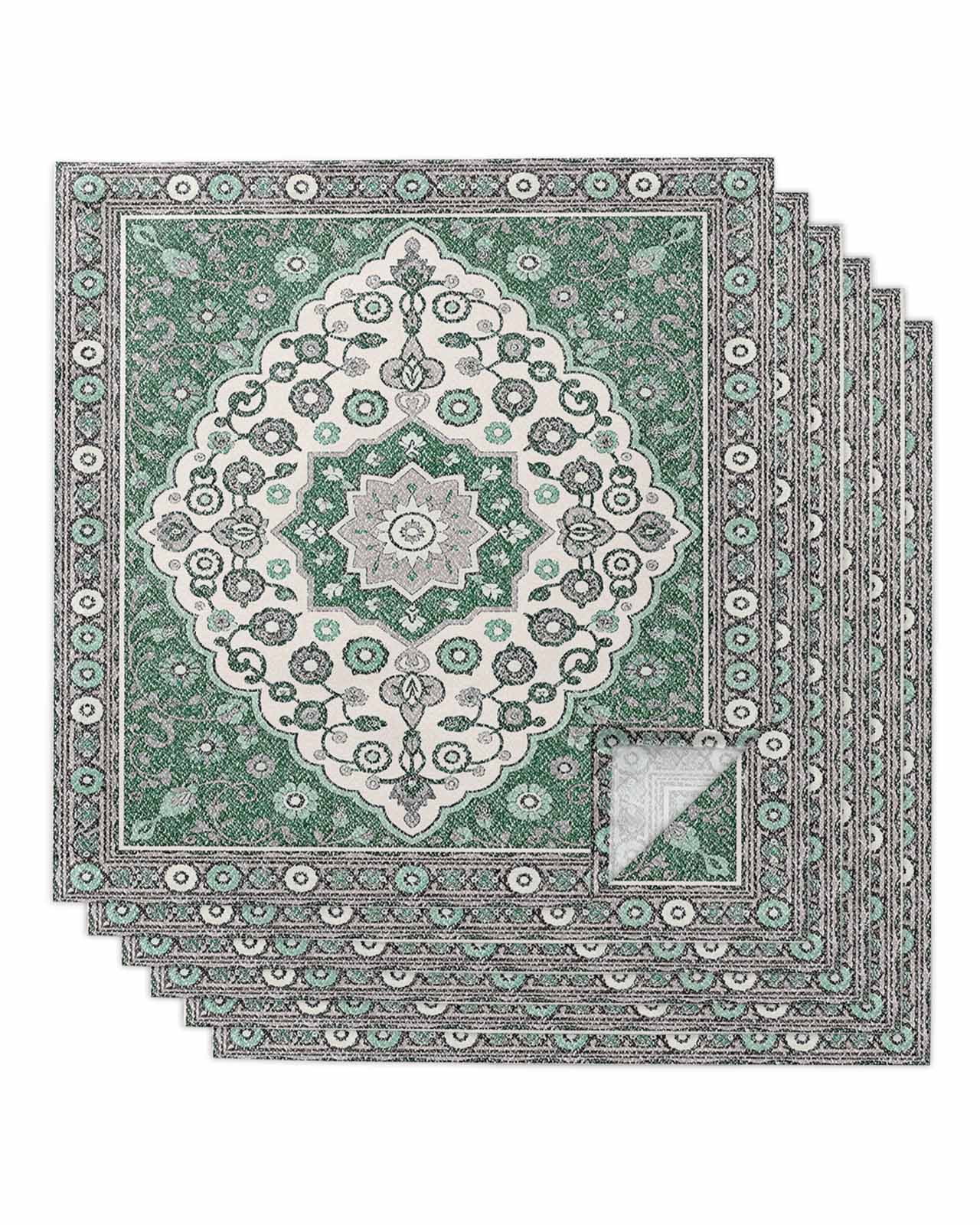 Boho Aztec Cloth Napkins Set of 6 Reusable Dinner Napkins, Green Gray ...