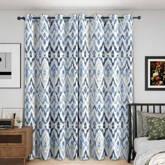 Boho Aztec Curtains For Living Room , Geometric Ethnic Blue Pattern ...