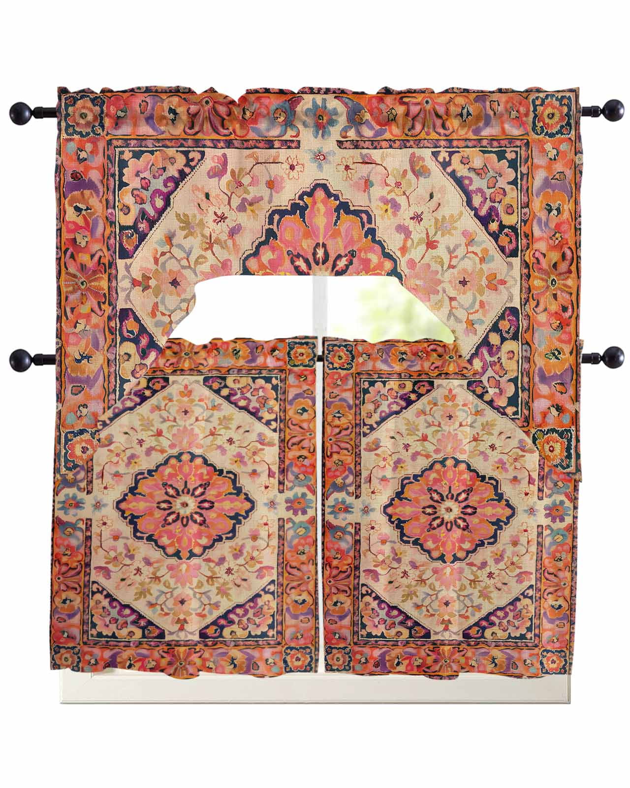 Boho Aztec Kitchen Curtains Swag Valance and Tier Curtains Set 36 Inch ...