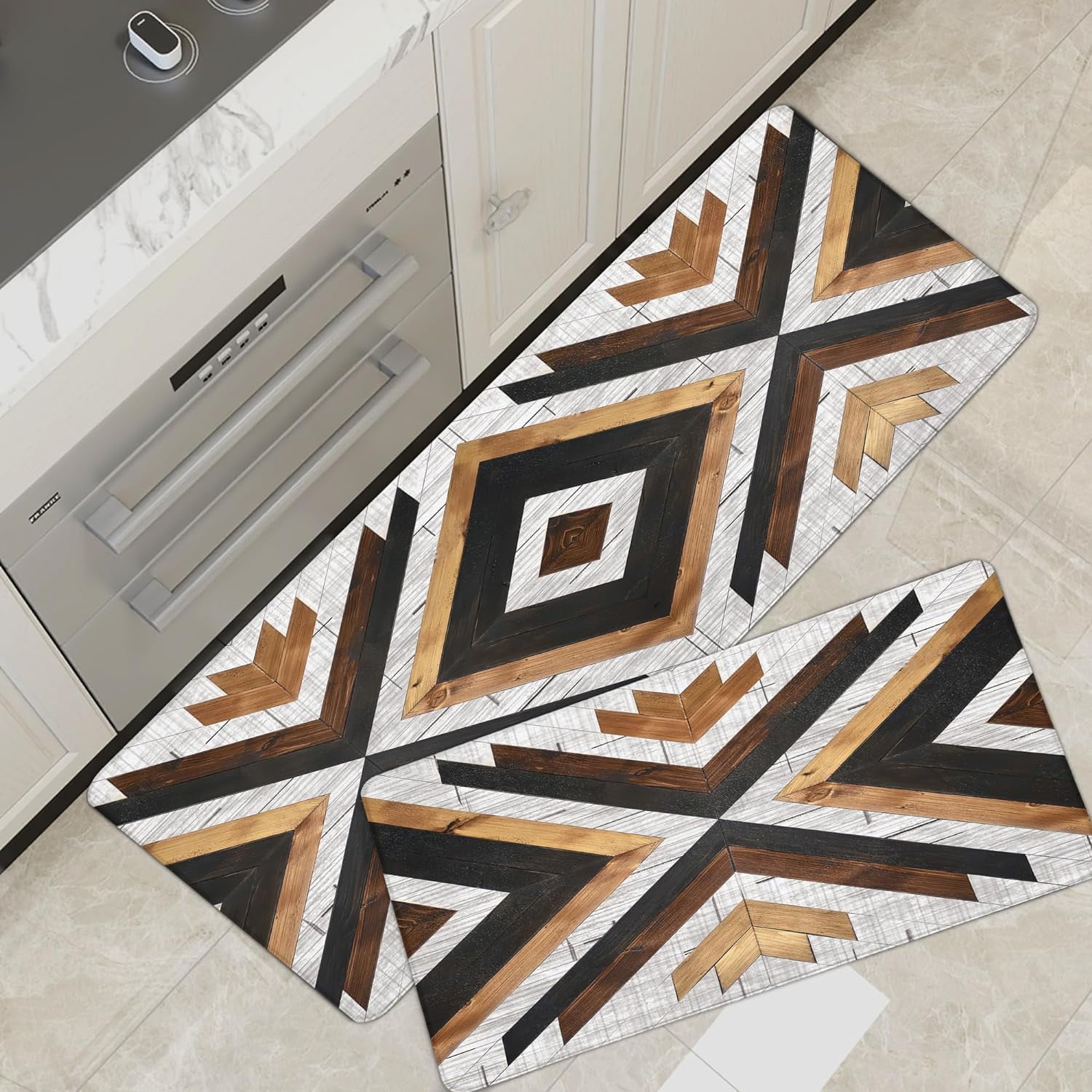 Boho Aztec Kitchen Rugs Mats Set of 2 Anti Fatigue Cushioned Kitchen ...