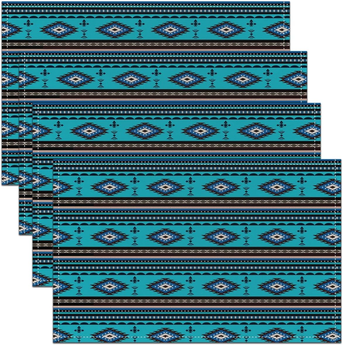Boho Aztec Placemats Set of 4 12"x18" Western Boho Placemats for Dining ...