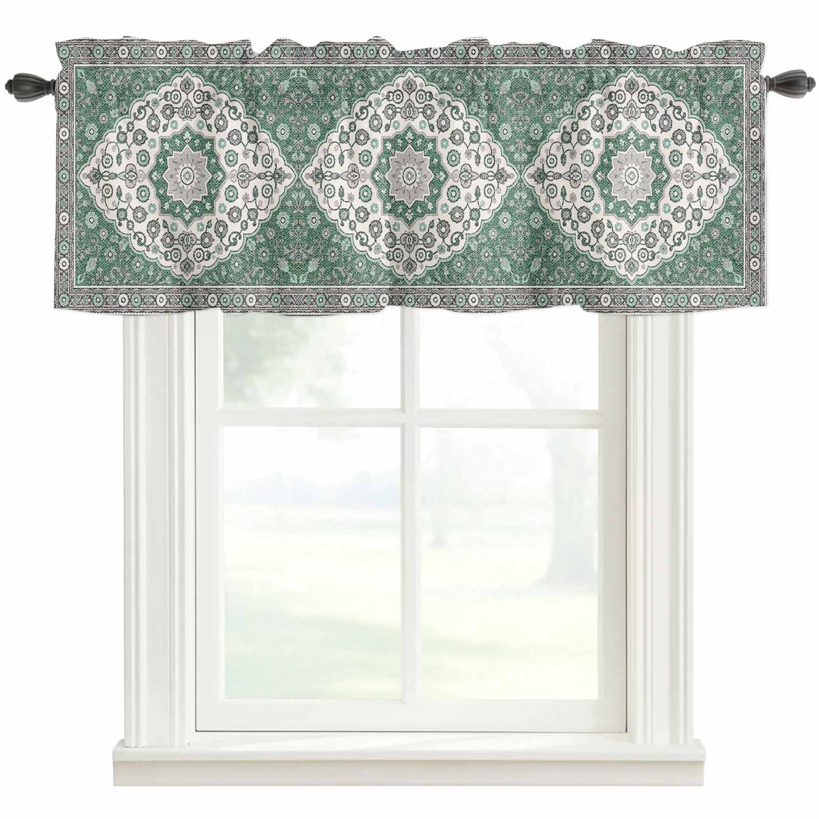 Boho Aztec Rod Pocket Curtain Valance, Green Gray Southwest Ethnic ...