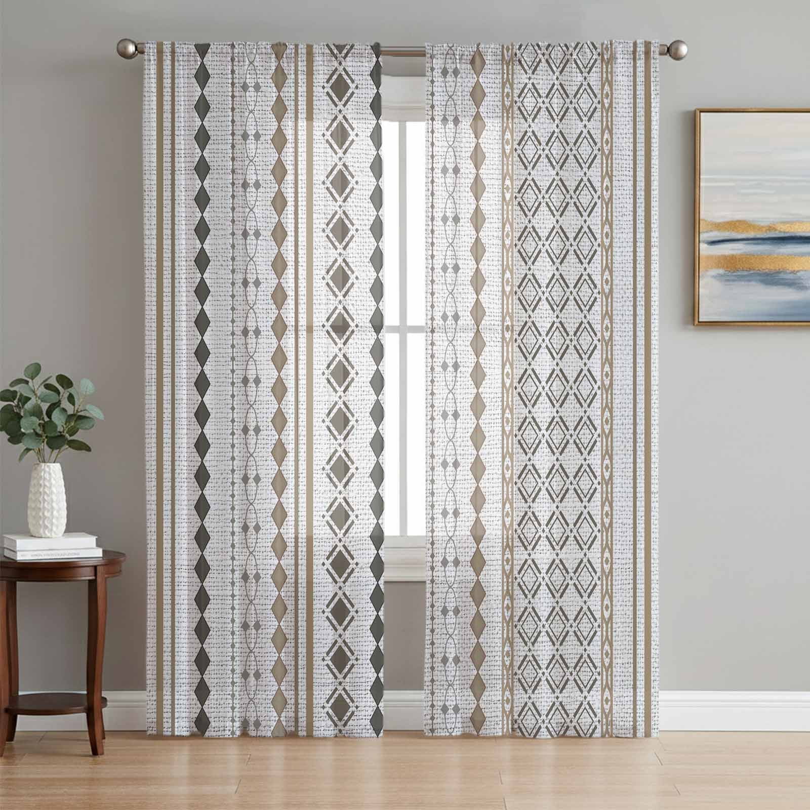 Boho Aztec Sheer Curtains 108 Inch Length 2 Panels for Living Room ...
