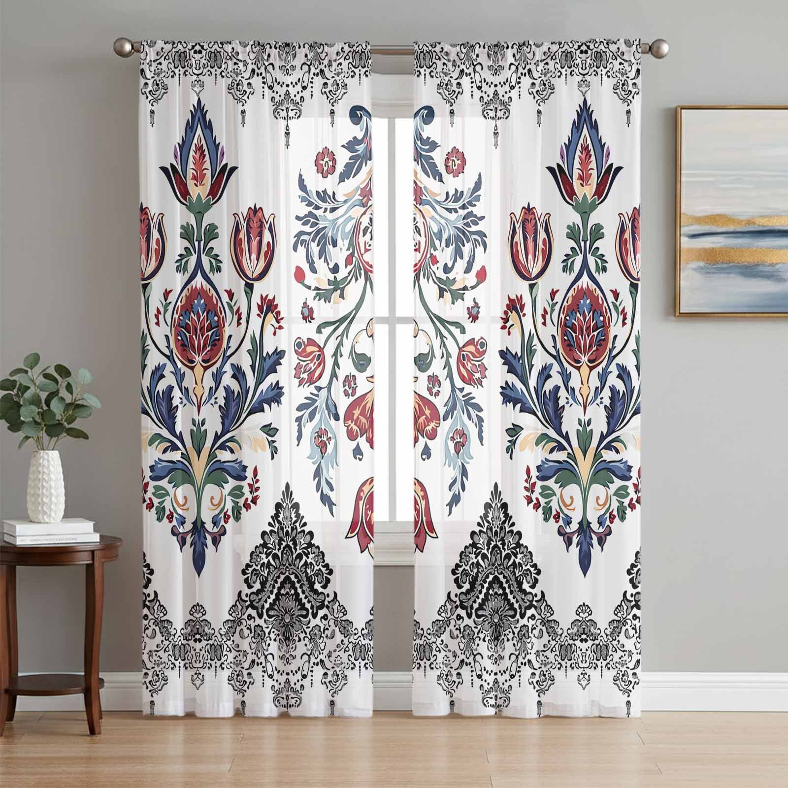 Boho Aztec Sheer Curtains 84 Inch Length 2 Panels Set, Ethnic Southwest ...
