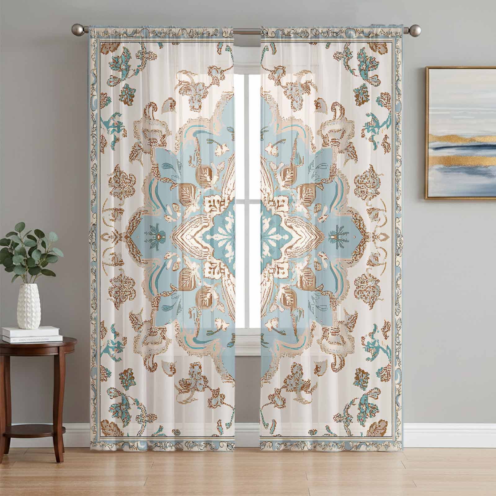 Boho Aztec Sheer Curtains 96 Inch Length 2 Panels Set, Ethnic Bohemia ...