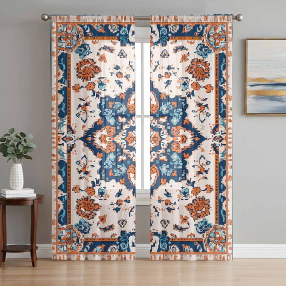 Boho Aztec Sheer Curtains 96 Inch Length 2 Panels Set, Ethnic Southwest ...