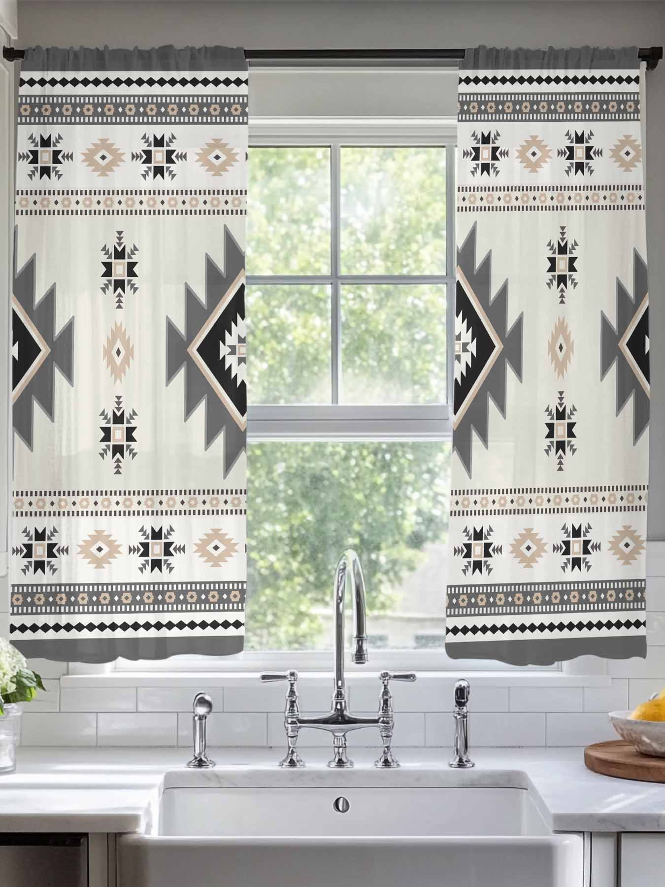 Boho Aztec Sheer Curtains for Living Room Bedroom Southwest Ethnic Geometric Farmhouse Art Sheer ...