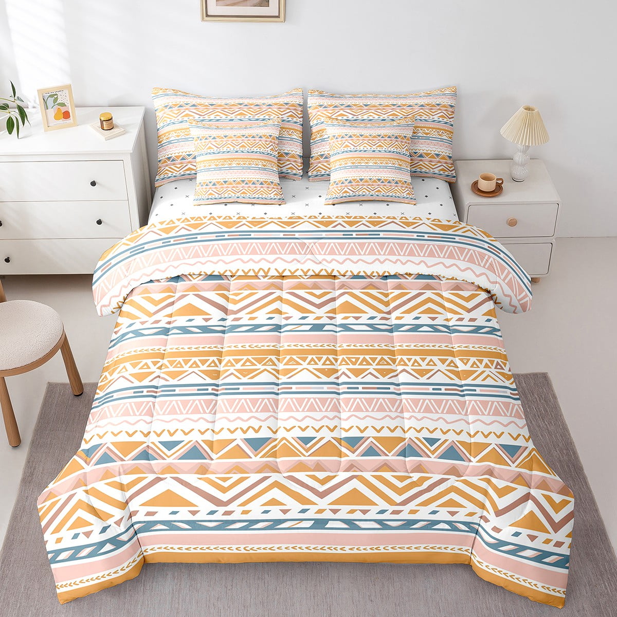 Boho Aztec Striped 7 Piece Comforter Set Full Bed in a Bag,Bohemian ...