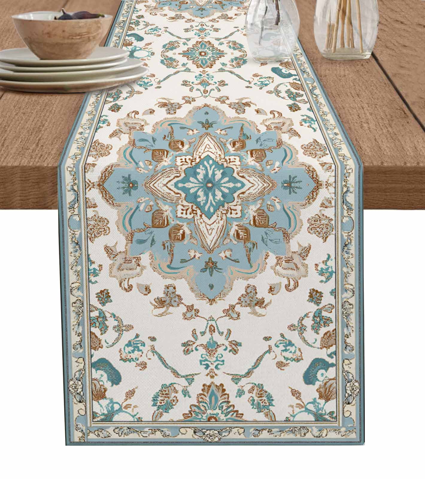 Boho Aztec Table Runner Cotton Linen 60 Inch Holiday Dresser Scarves ...