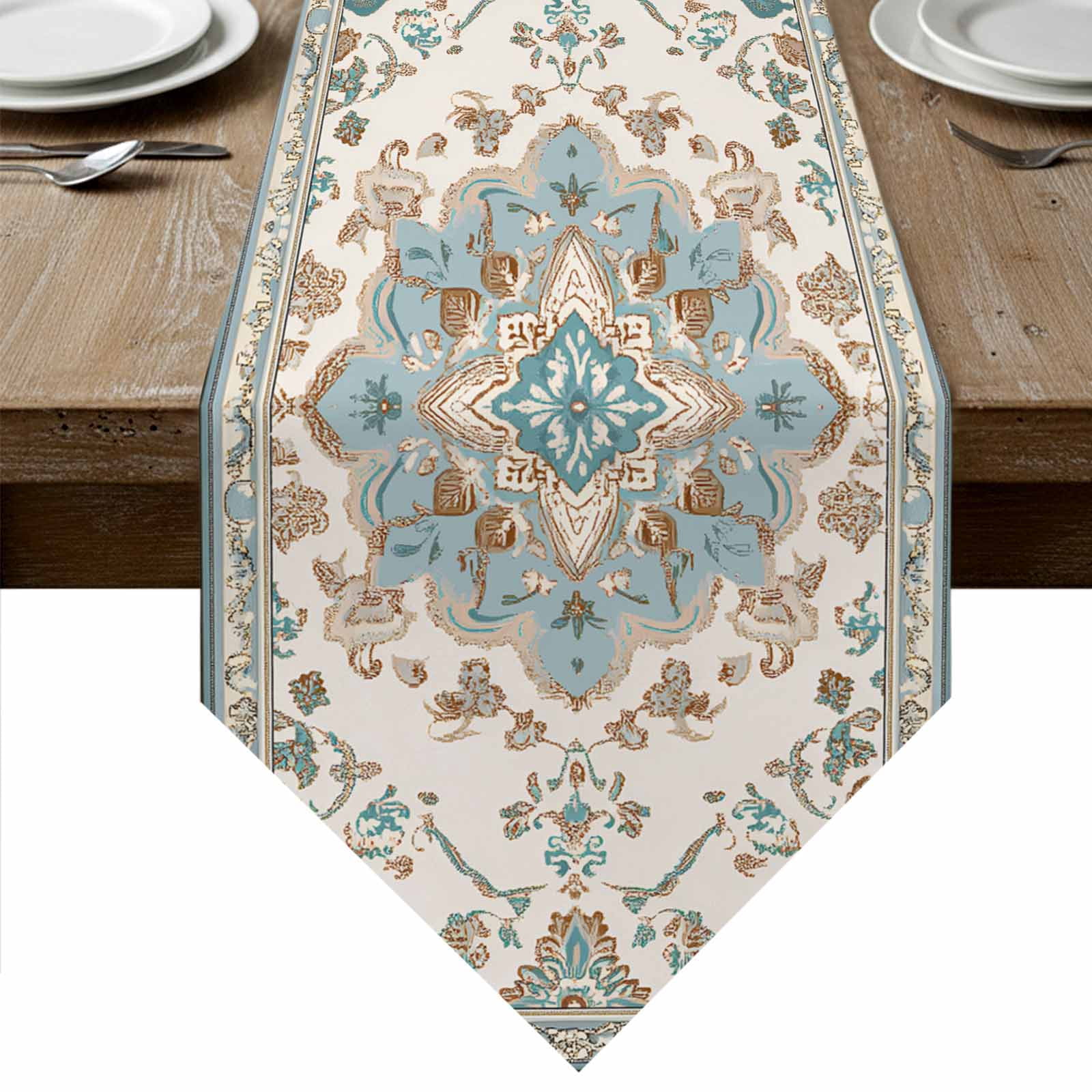 Boho Aztec Table Runner Linen Burlap Table Runner 72 Inches Long Ethnic ...