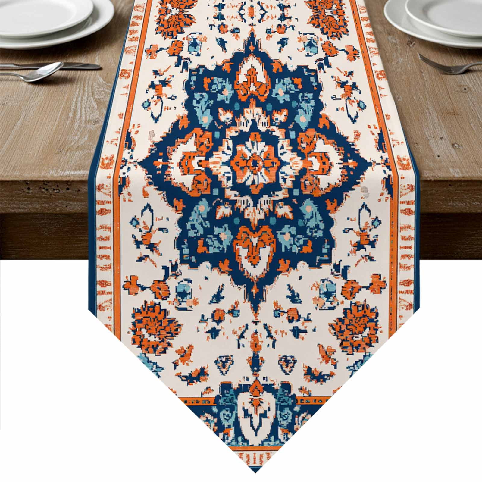 Boho Aztec Table Runner Linen Burlap Table Runner 72 Inches Long Ethnic ...