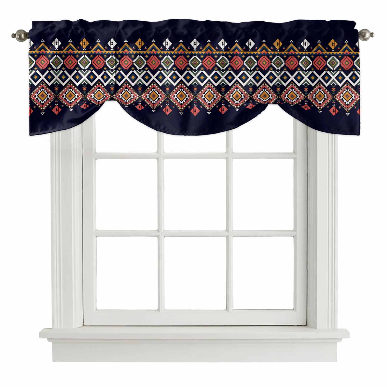 Boho Aztec Tie Up Valance Curtains for Windows, Kitchen Curtains Window ...
