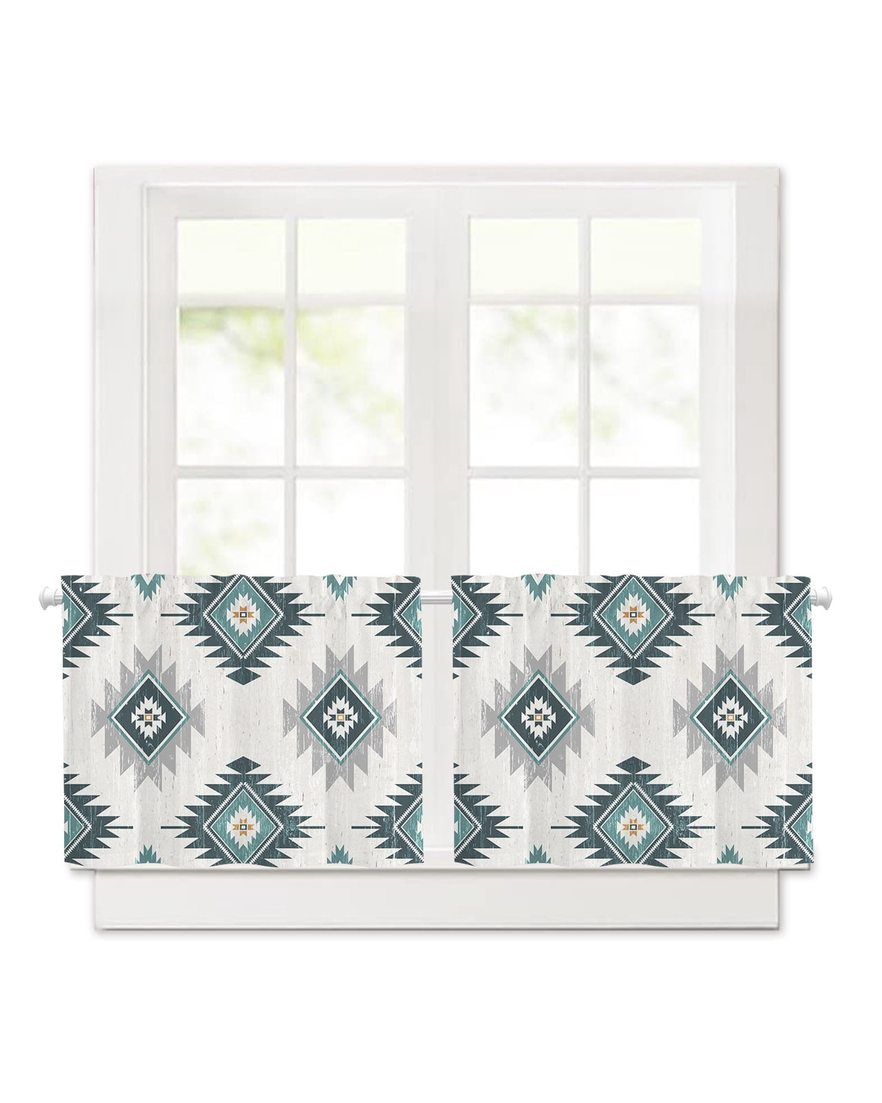 Boho Aztec Turquoise Geometric Short Blackout Curtains 24 Inch Long ...