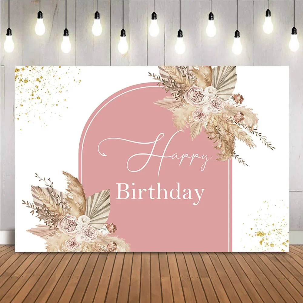 Boho Baby Shower Backdrop Pampas Grass Background for Baby Shower Pink ...