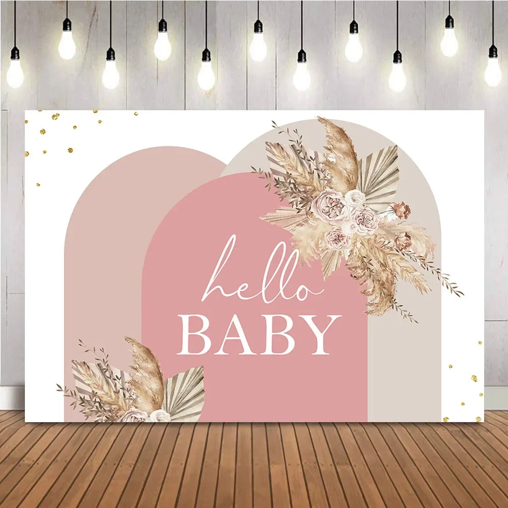 Boho Baby Shower Backdrop Pampas Grass Background for Baby Shower Pink ...