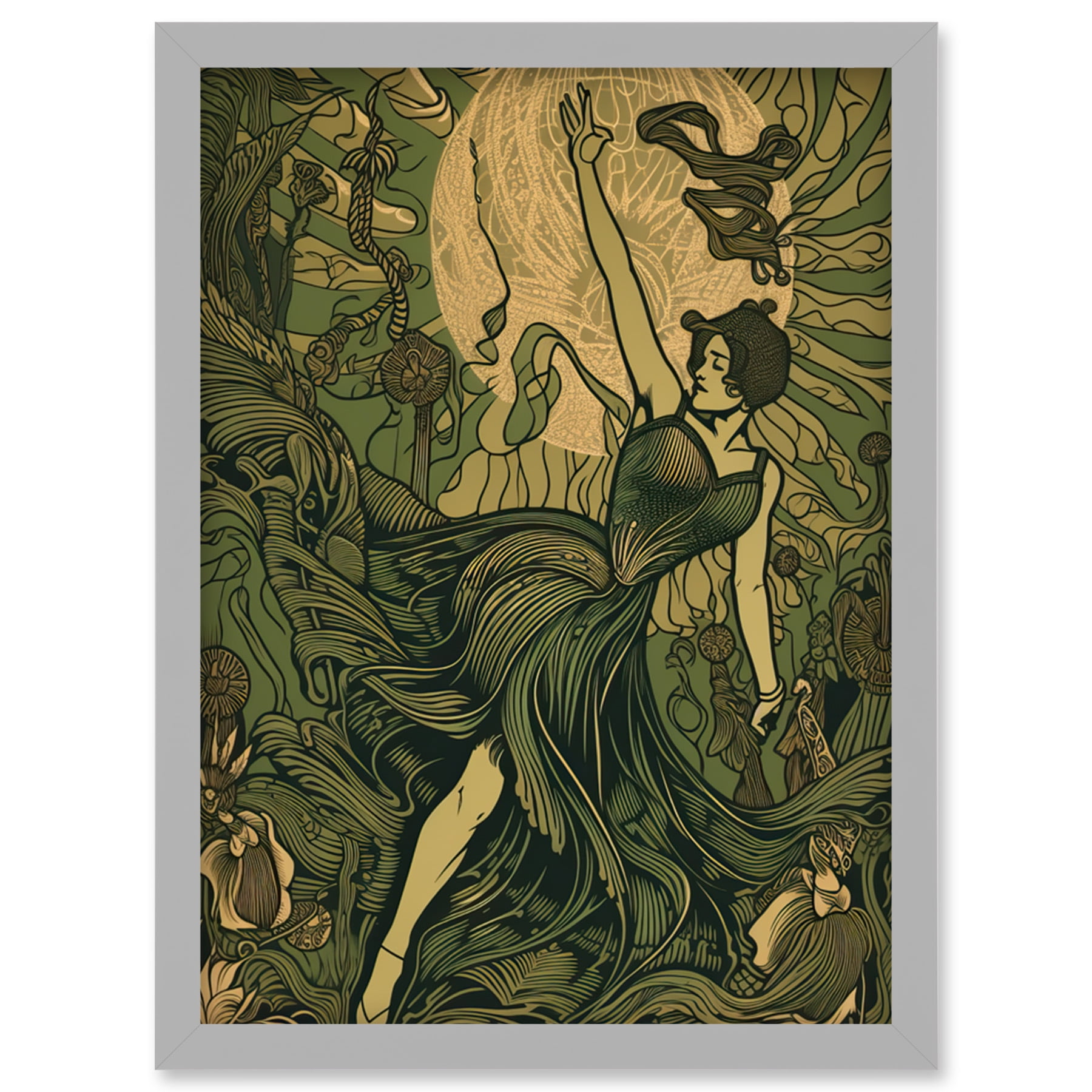 Boho Ballerina Dancing with the Forest Moon Artwork Framed Wall Art ...