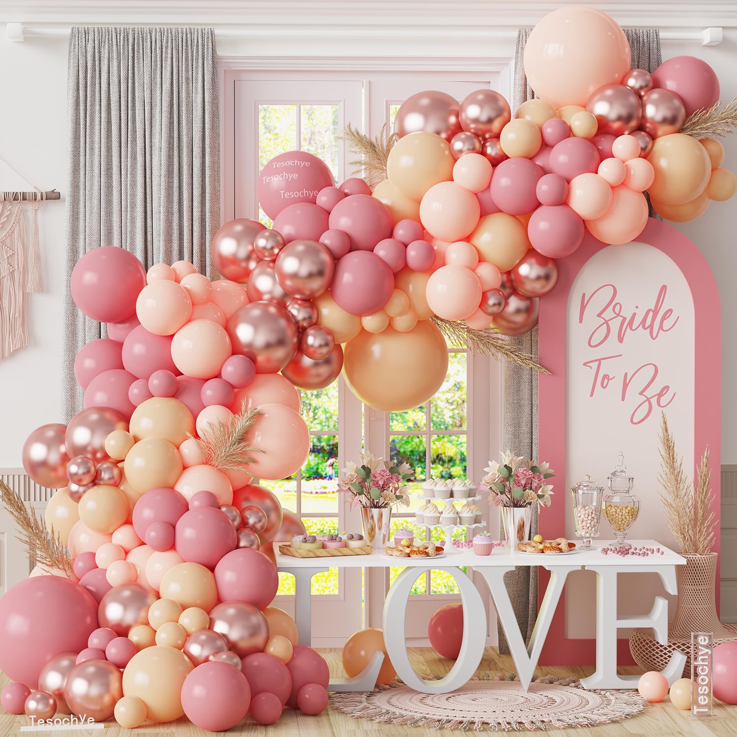 Boho Balloon Arch Kit,146 KEF16 Pcs Blush Pink Rose Gold Balloon Arch ...