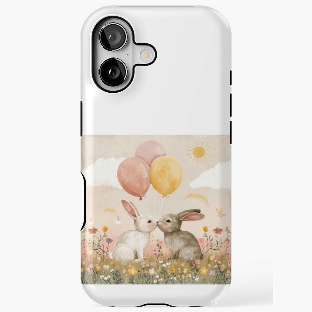Boho Balloons Flower Meadow Bunny iPhone Case 17 11 12 13 14 15 16 Pro ...