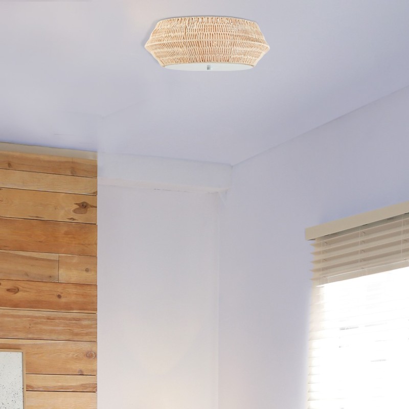 Boho Bamboo Flush Mount Ceiling Light Natural See below - Walmart.com