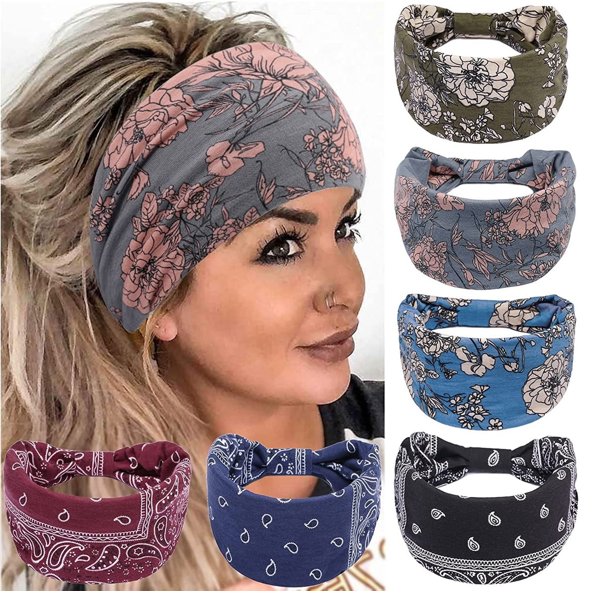 Boho Bandeau Headbands for Women Wide Bandana Headbands Knot Hair Scarf ...