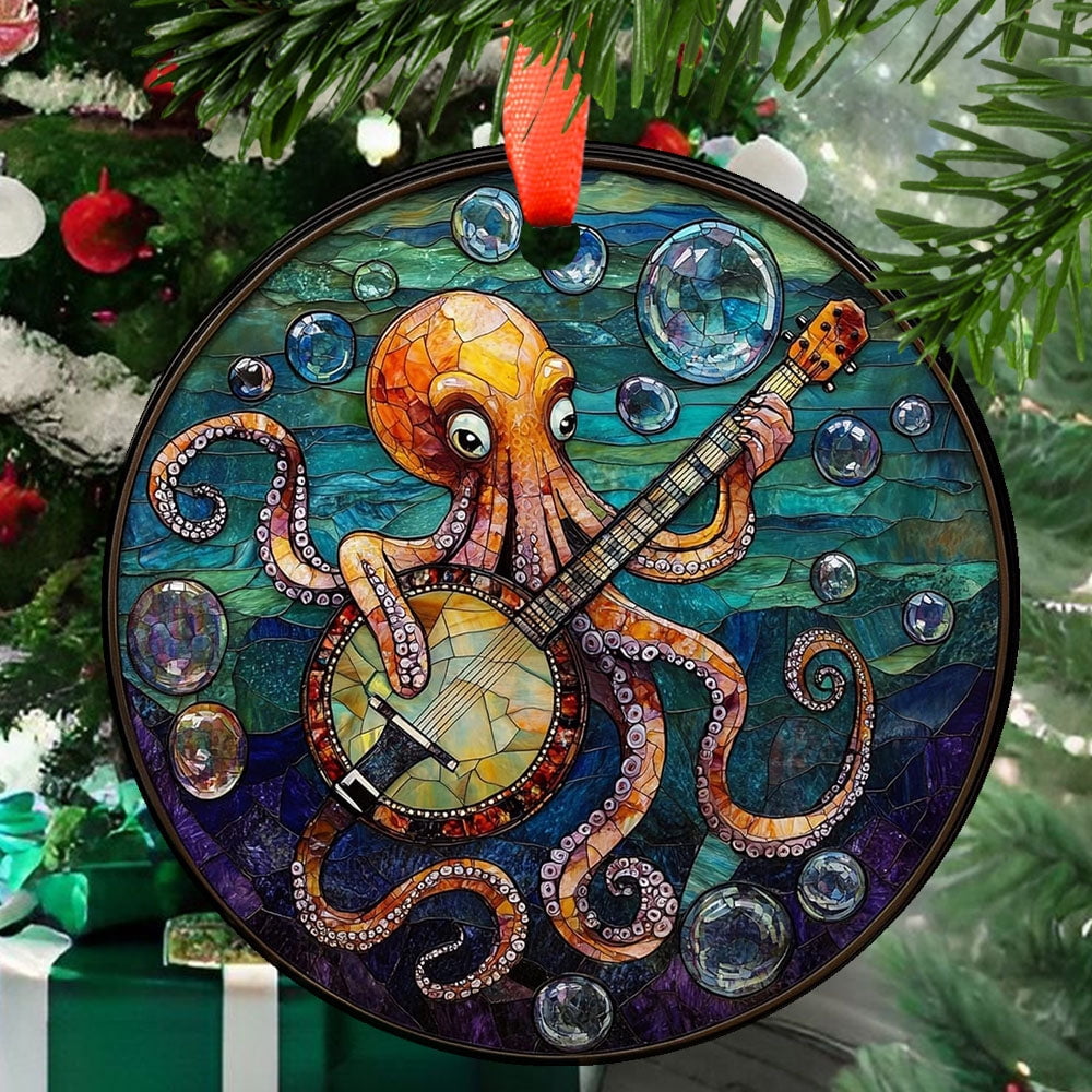 Boho Banjo-Playing Octopus Ornament Window Hangings, Cat Butterfly ...