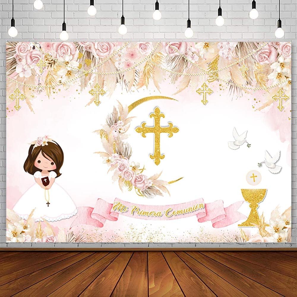 Boho Baptism Backdrop for Girl Mi Primera Comunion Christening ...