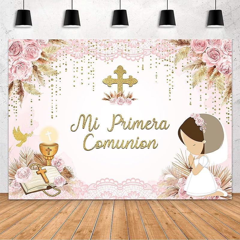 Boho Baptism Backdrop for Girl Mi Primera Comunion Christening ...