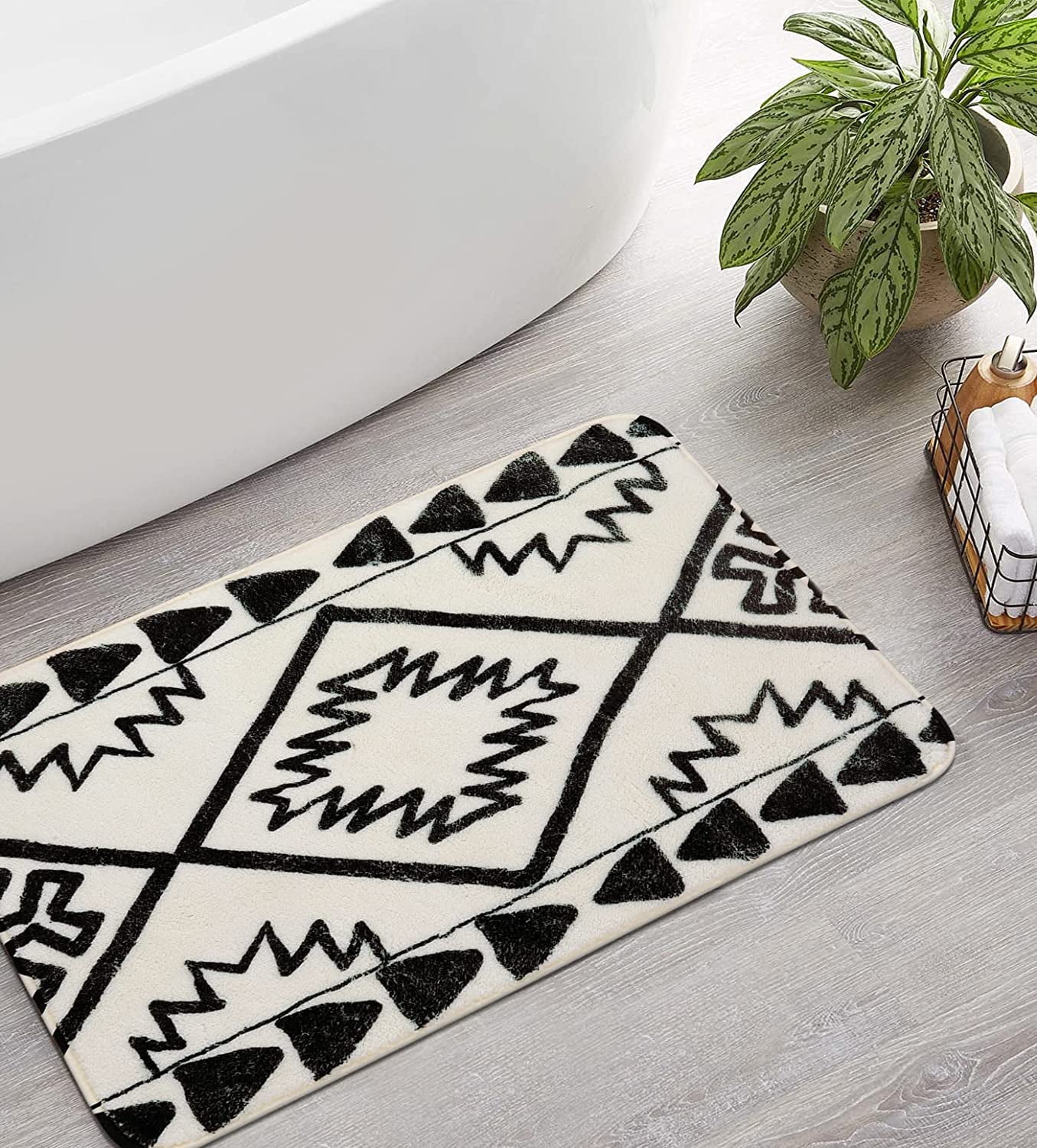 Boho Bath Mat Beige Farmhouse Cute Bathroom Rugs Non Slip Soft Washable ...