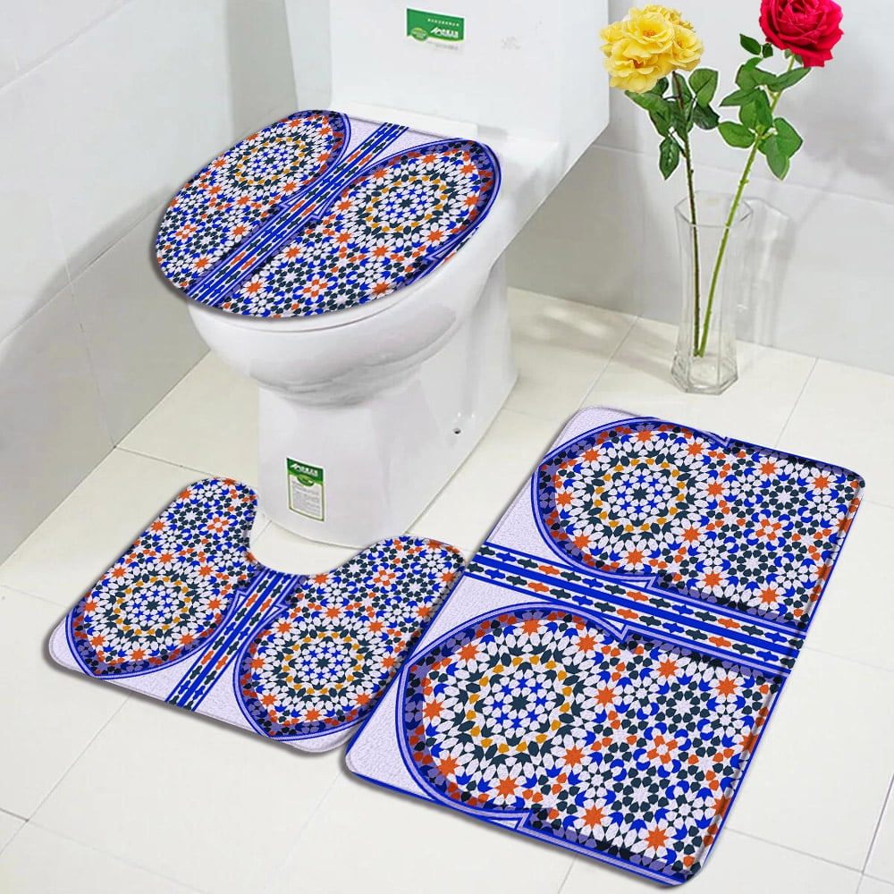Boho Bath Mats Set Retro Moroccan Ethnic Floral Pattern Door Pad Modern ...