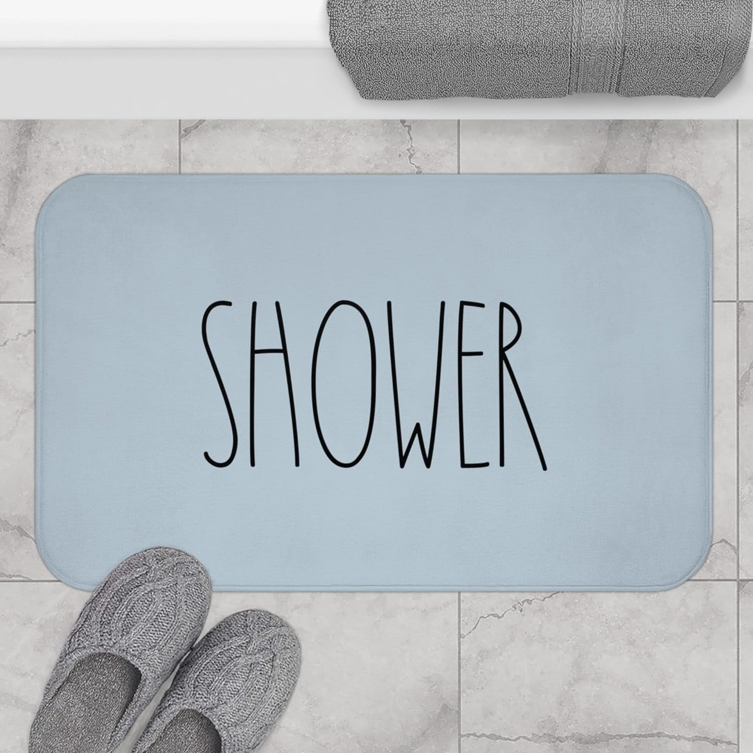 Boho Bath Rug Inspired Sky Blue Black Cute Minimalist Farmhouse ...