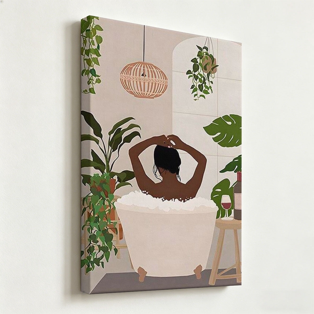"Boho Bath Sanctuary" Minimalist Canvas Art, Black Woman Relaxing in ...