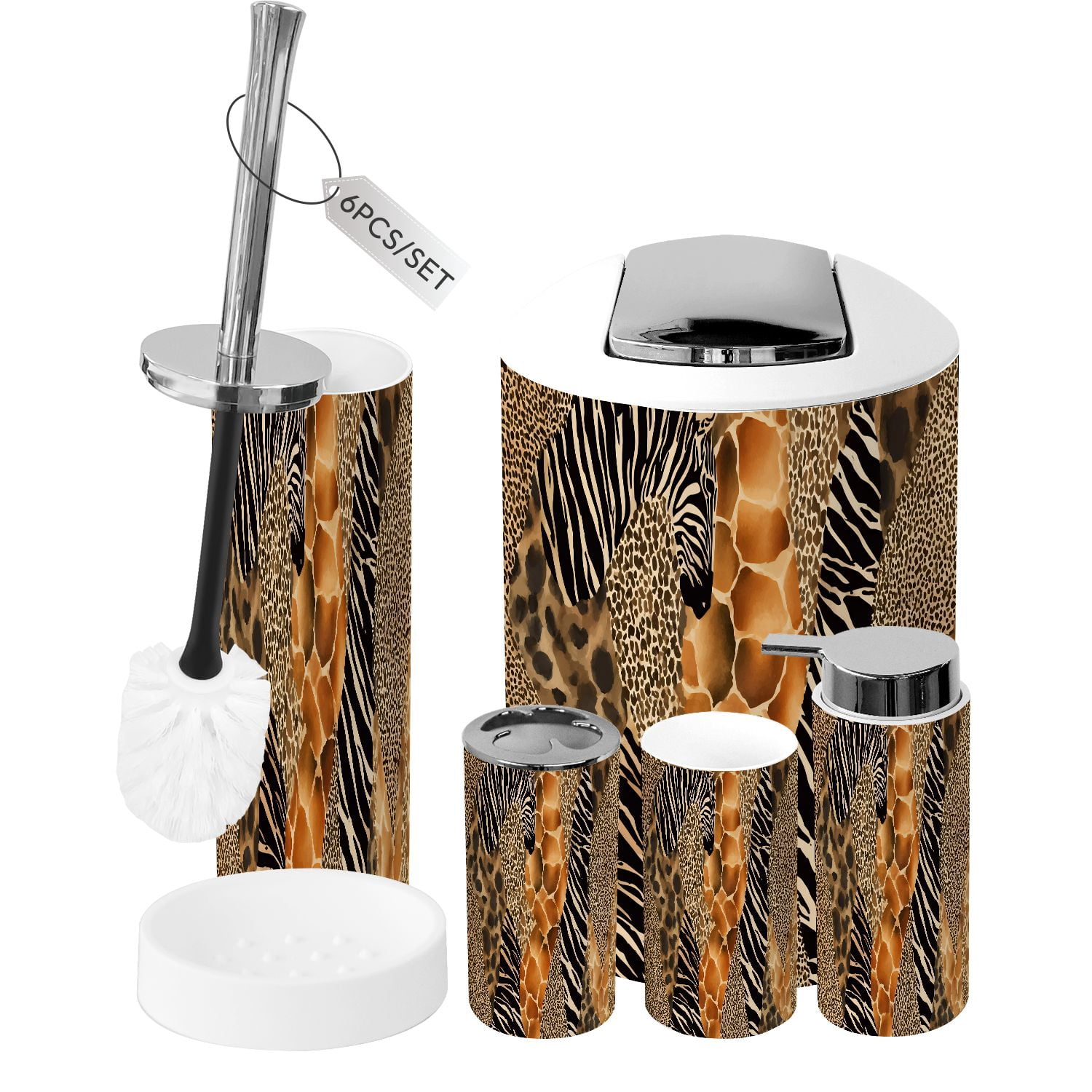 Boho Bathroom Accessory Set 6 Piece Leopard cheetah Animal Print Zebra ...