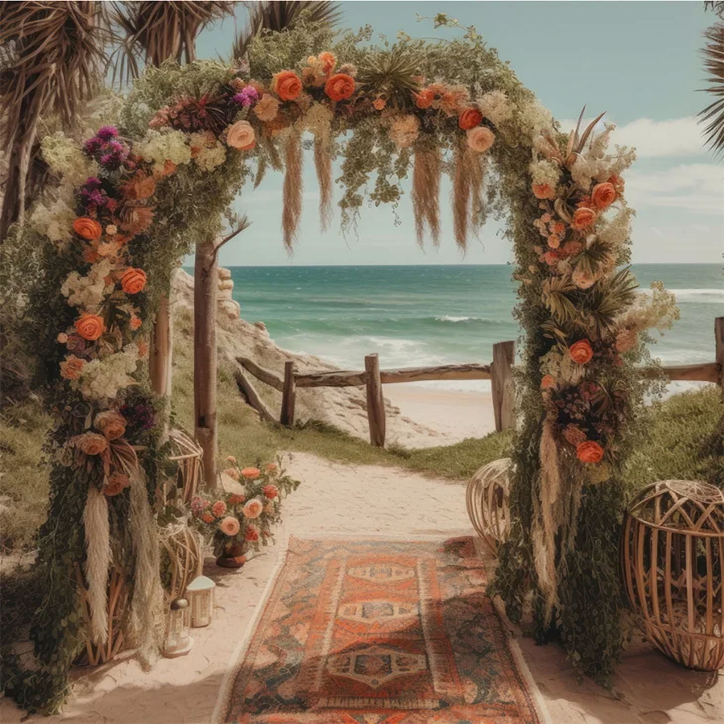 Boho Beach Archs Floral Adult Birthday Wedding Maternity Portrait r Backdrop Photo Studio ...