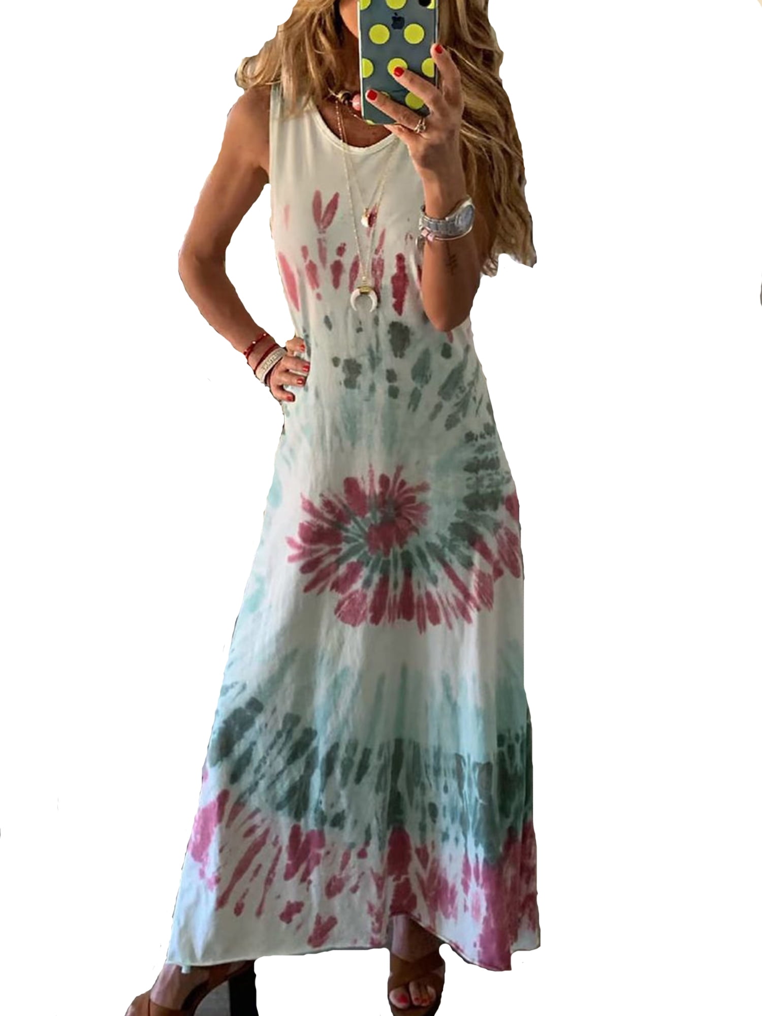 Boho Beach Floral Polka Dot Printed Maxi Dress For Women Casual Ladies ...