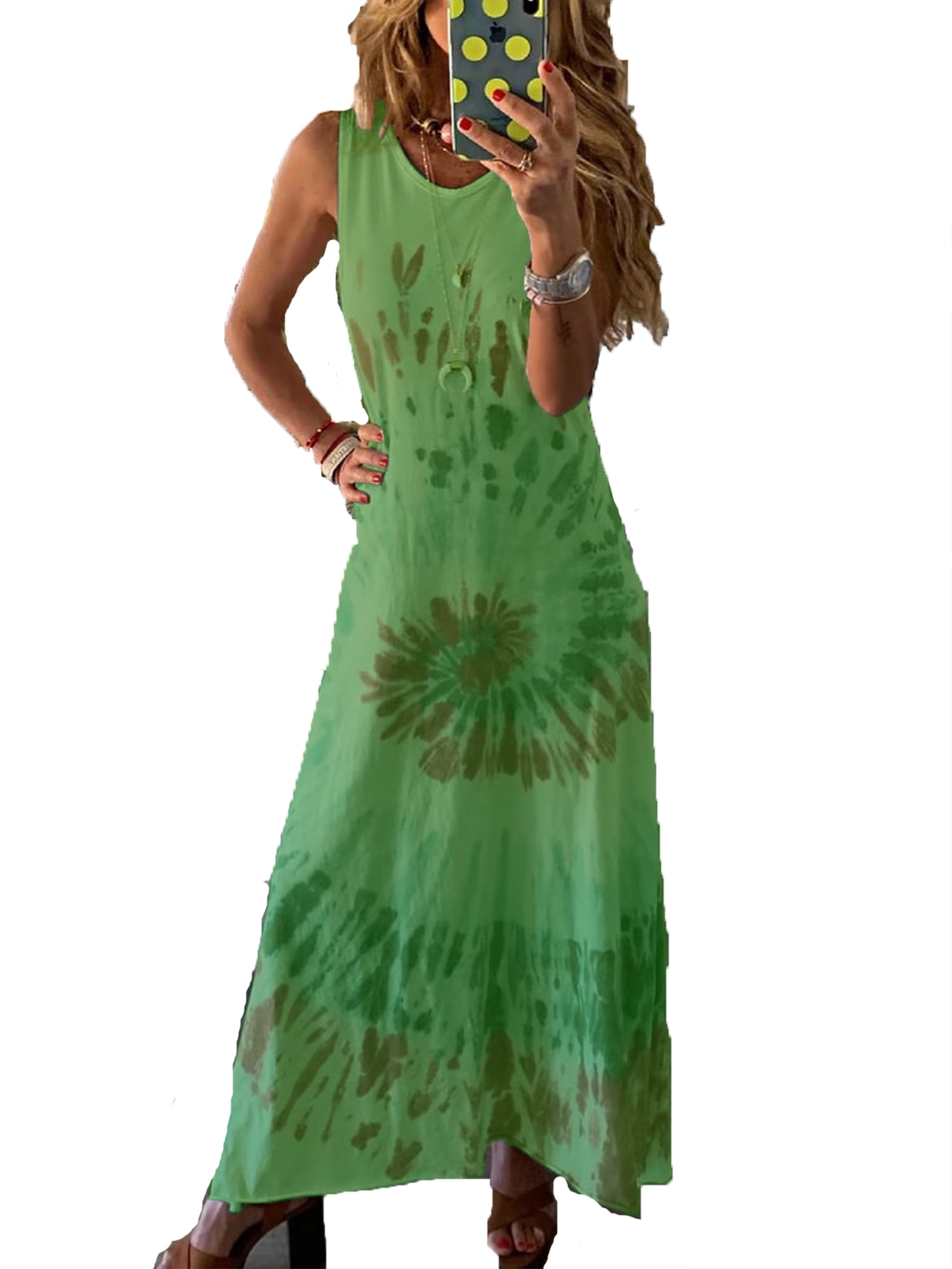 Boho Beach Floral Polka Dot Printed Maxi Dress For Women Casual Ladies ...