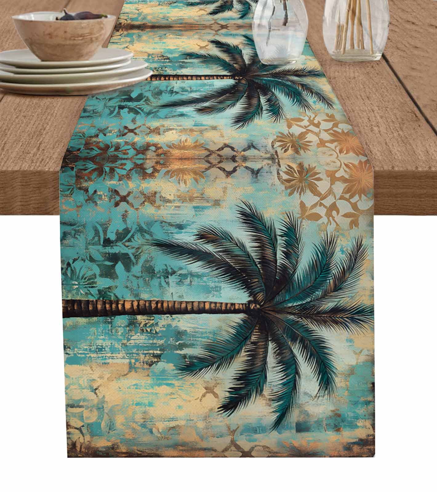 Boho Beach Tree Burlap Cotton Table Runner 18x72 Inches Long, Coastal ...