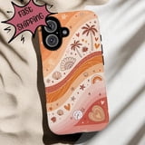 Boho Beach Vibes Palm Trees Hearts Case iPhone 17 through 11 Pro Max ...