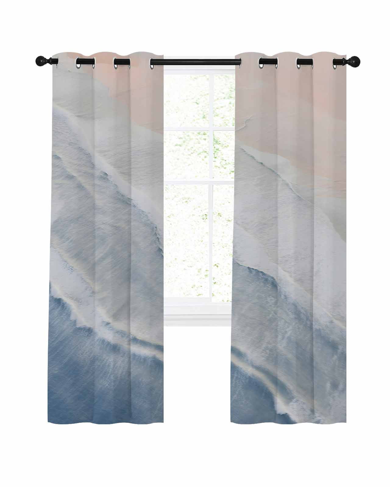 Boho Beach Waves Blackout Curtains 96 Inches Length, Gradient Coastal ...