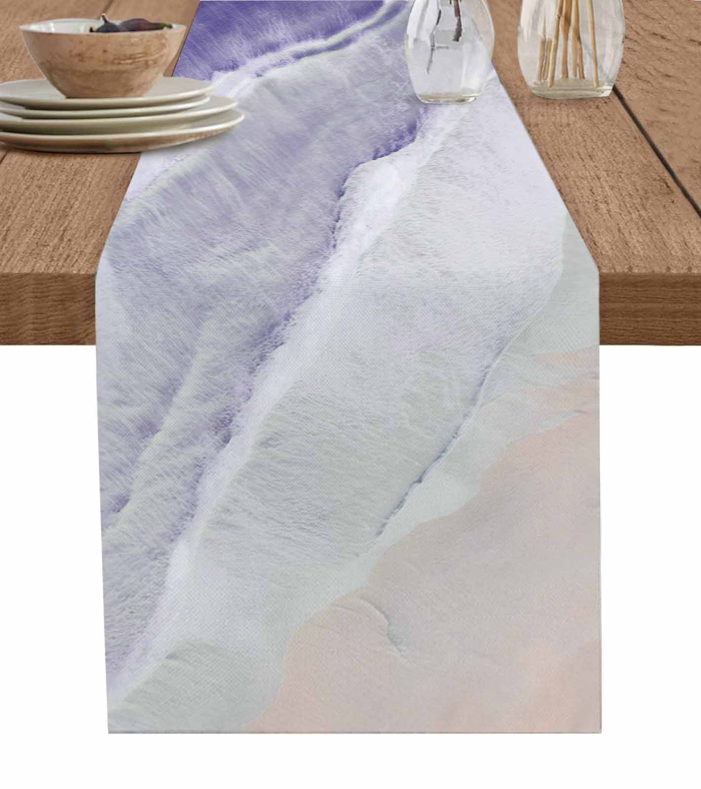 Boho Beach Waves Table Runners 90 Inches Long, Cotton Linen Fabric ...