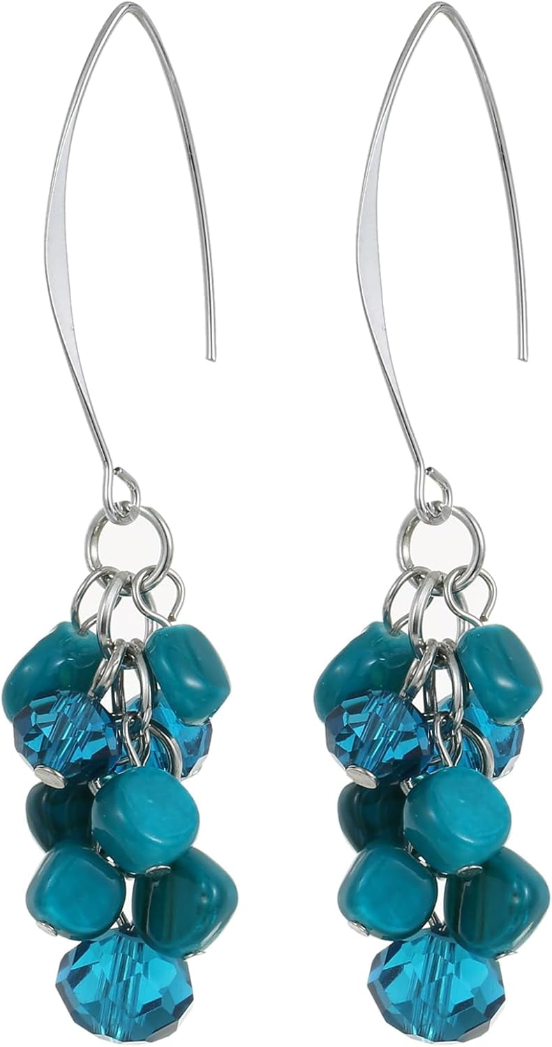 Boho Beads Drop Earrings Colorful Crystal Stone Long Hook Earrings for ...