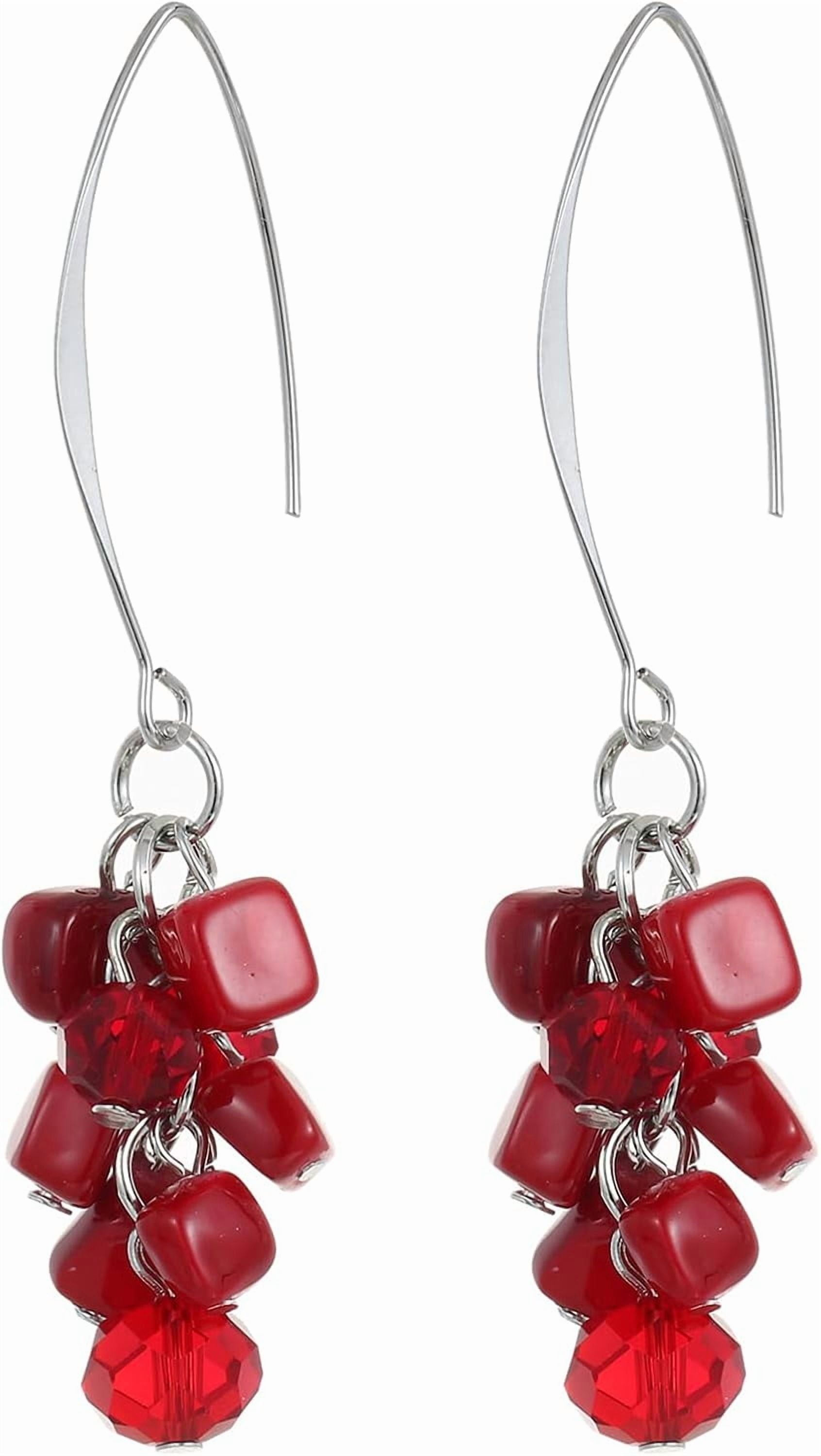 Boho Beads Drop Earrings Colorful Crystal Stone Long Hook Earrings for ...