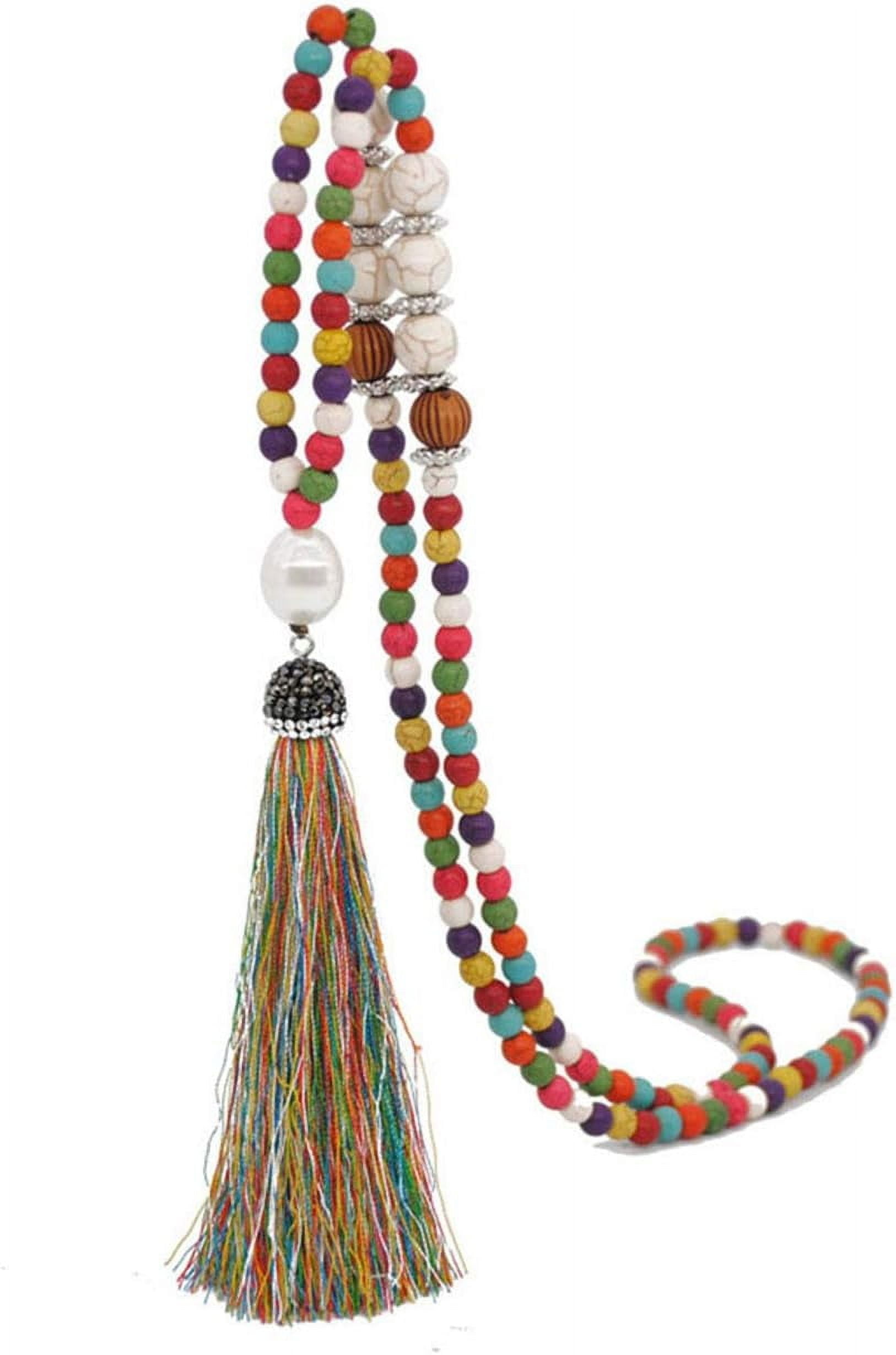 Boho Beads Necklaces Chakra Statement Long Chain Tassel Necklace ...