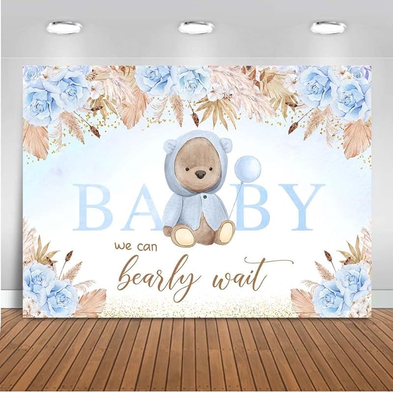 Boho Bear Baby Shower Backdrop 7x5ft We Can Bearly Wait Pink Floral ...