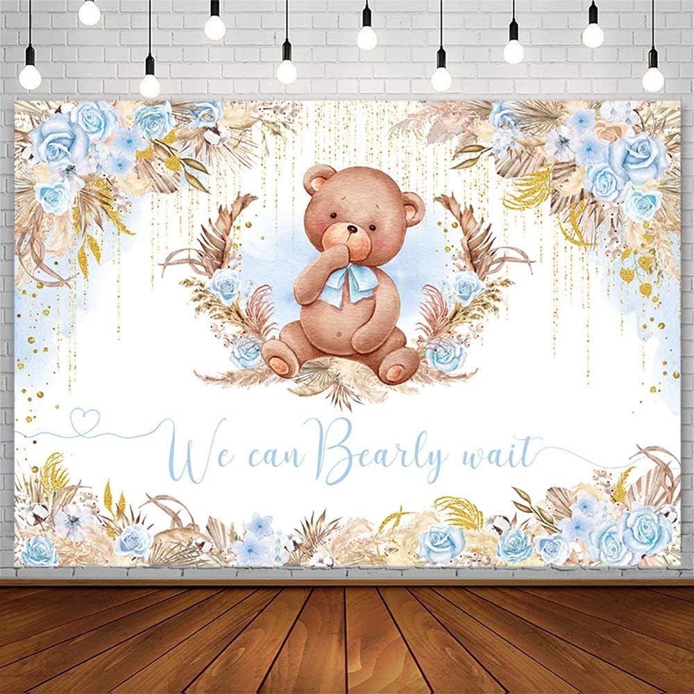 Boho Bear Baby Shower Backdrop for Boy We Can Bearly Wait Oh Baby ...