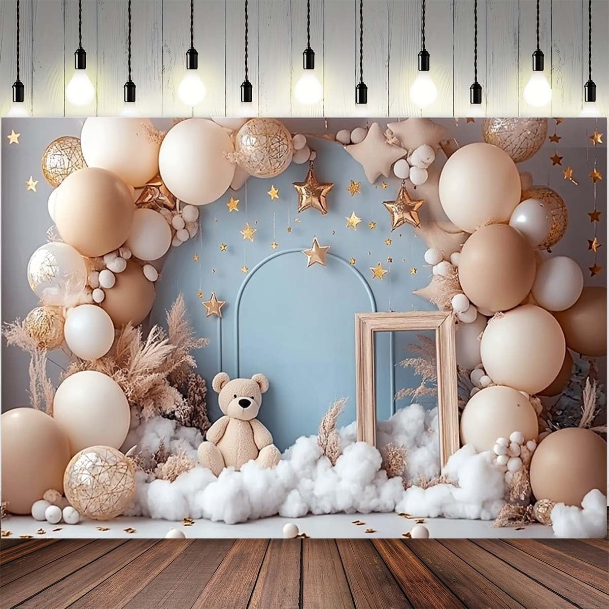 Boho Bear Baby Shower Backdrop Brown Balloons Flowers Bohemian Theme ...