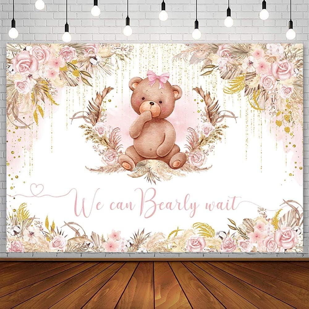Boho Bear Baby Shower Backdrop for Girl We Can Bearly Wait Oh Baby ...