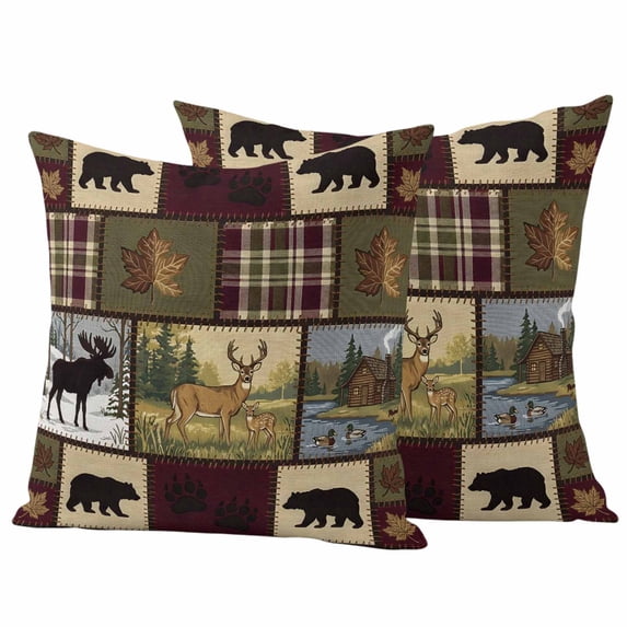 Boho Bear Deer Outdoor Pillow Covers Set of 2 Rustic Cabin Country ...